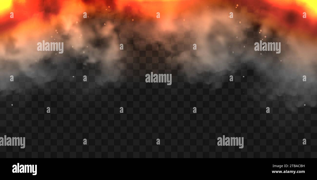 Realistic smoke clouds and fire. Flame blast, explosion. Stream of ...