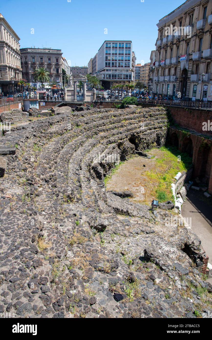 ruins of amphitheater in Catania, Sicily, Italy Stock Photo - Alamy