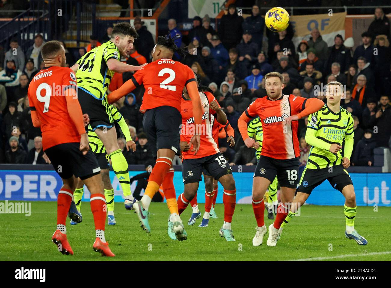 Arsenal's Declan Rice, second left, scores his side's fourth goal ...
