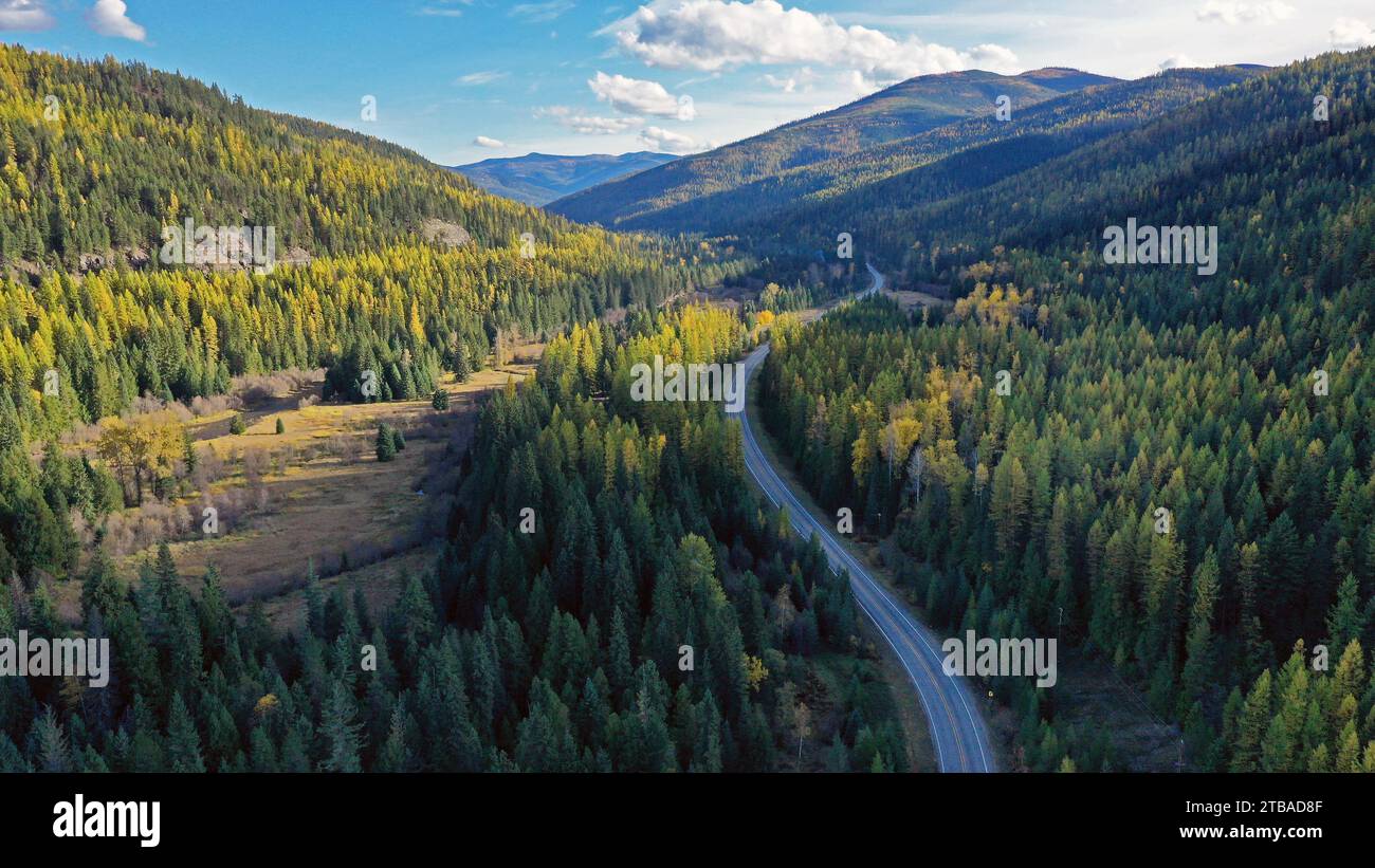 Hiway 508, Yaak River Road, winds through the Yaak Valley in fall ...