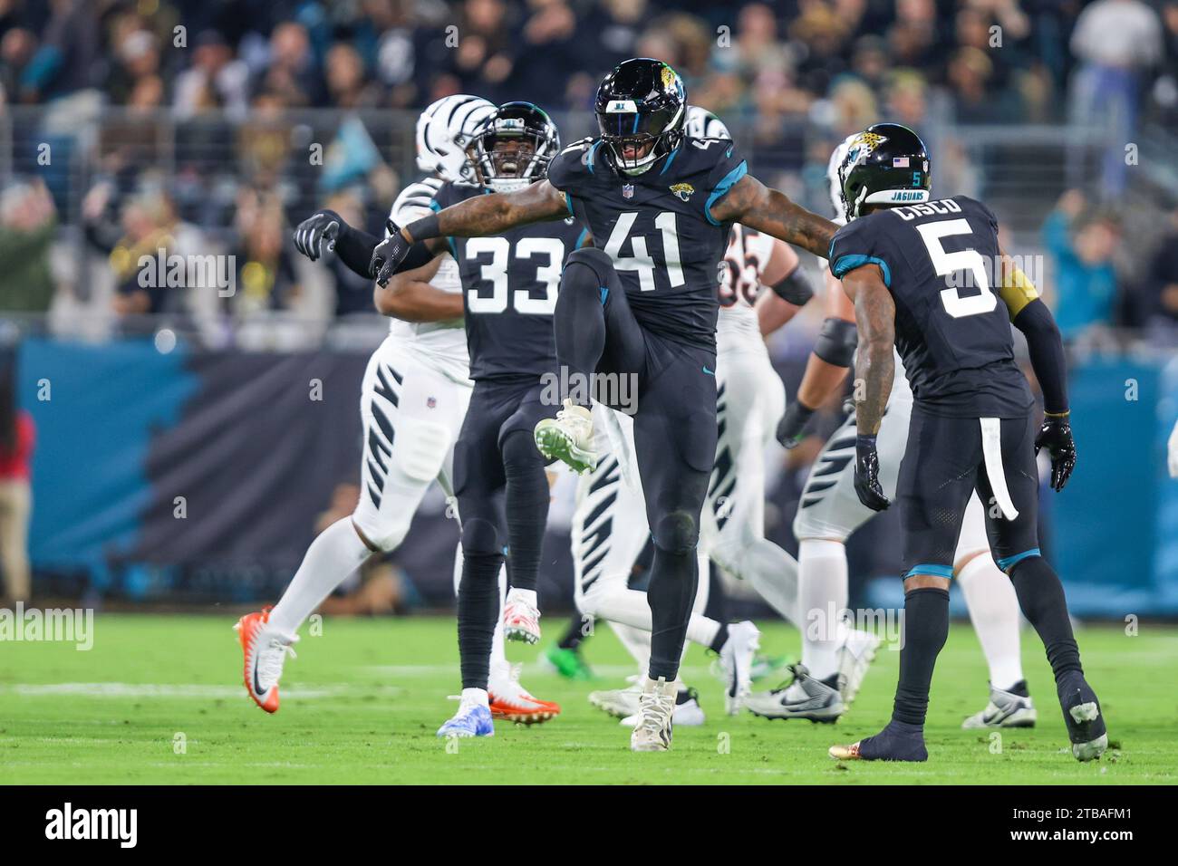 Jacksonville Jaguars linebacker Josh Allen (41) celebrates a play ...