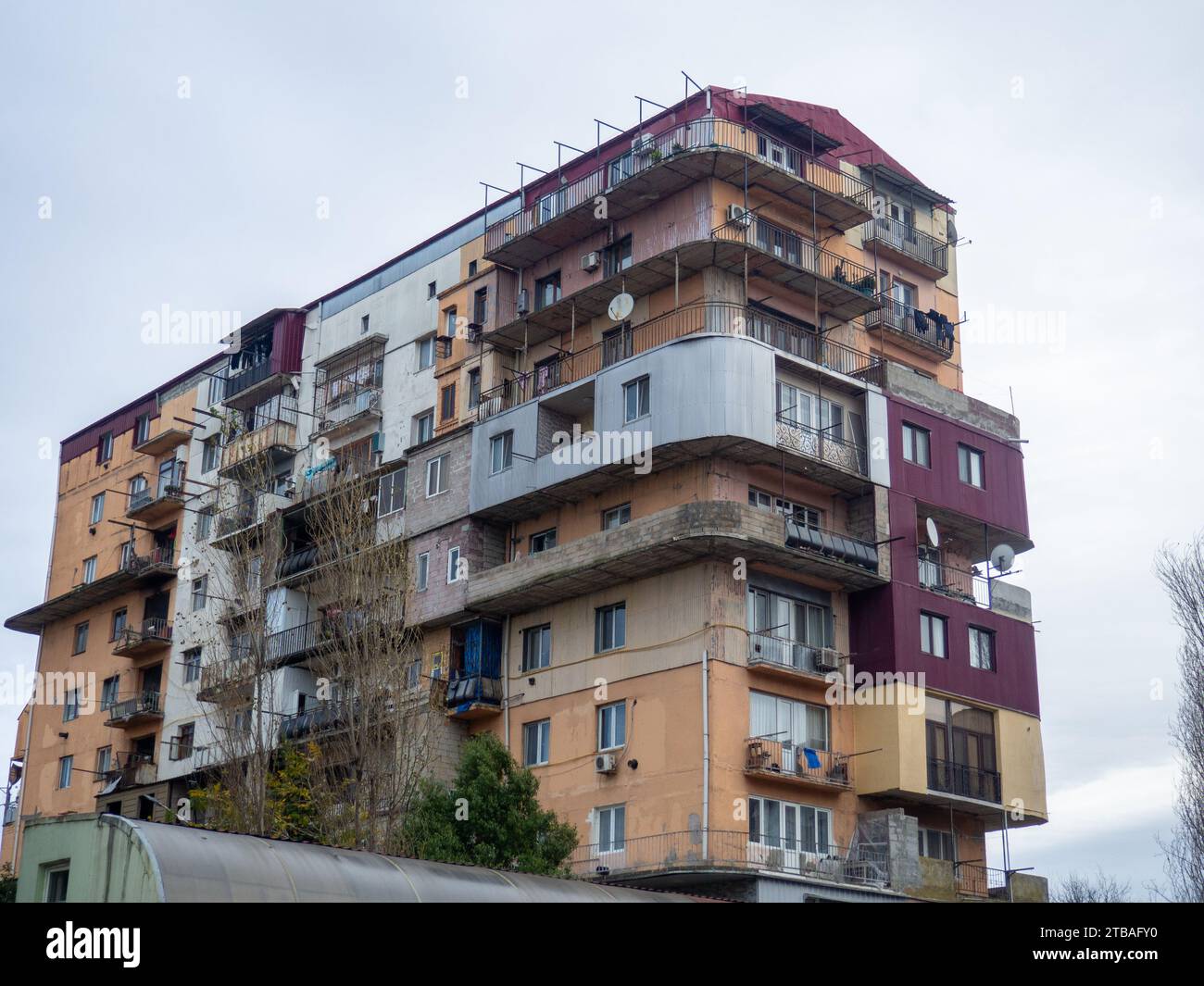 Old nine-story building. High-rise building in Asia. This is how the ...