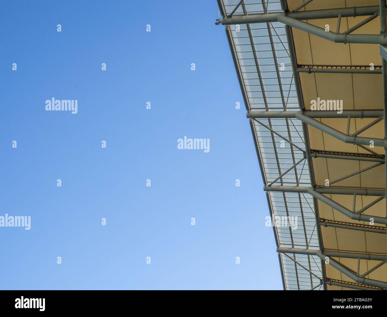 vault of a modern football stadium. Canopy of the sports arena. Metal ...
