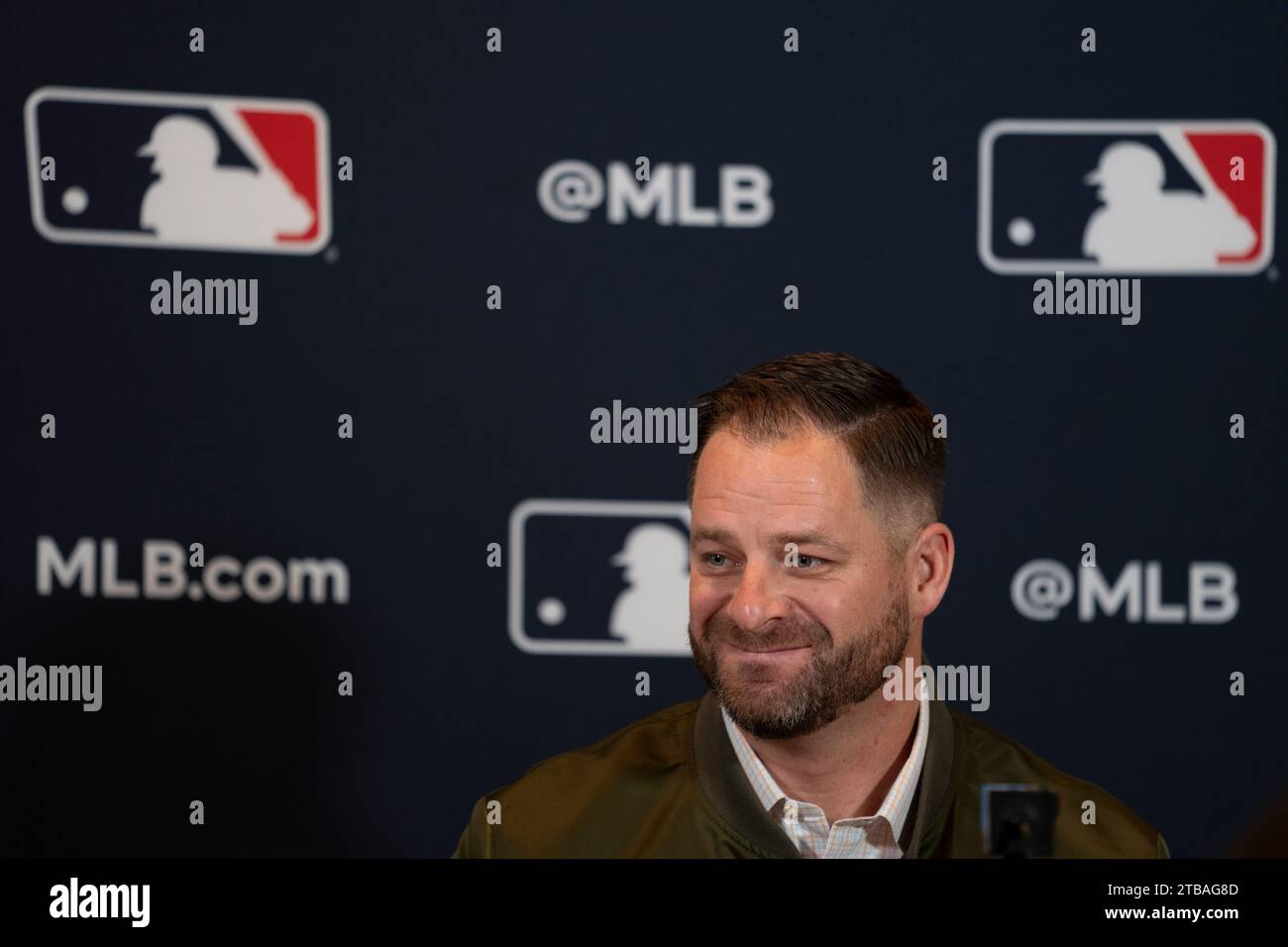 Cleveland Guardians manager Stephen Vogt responds to questions during ...