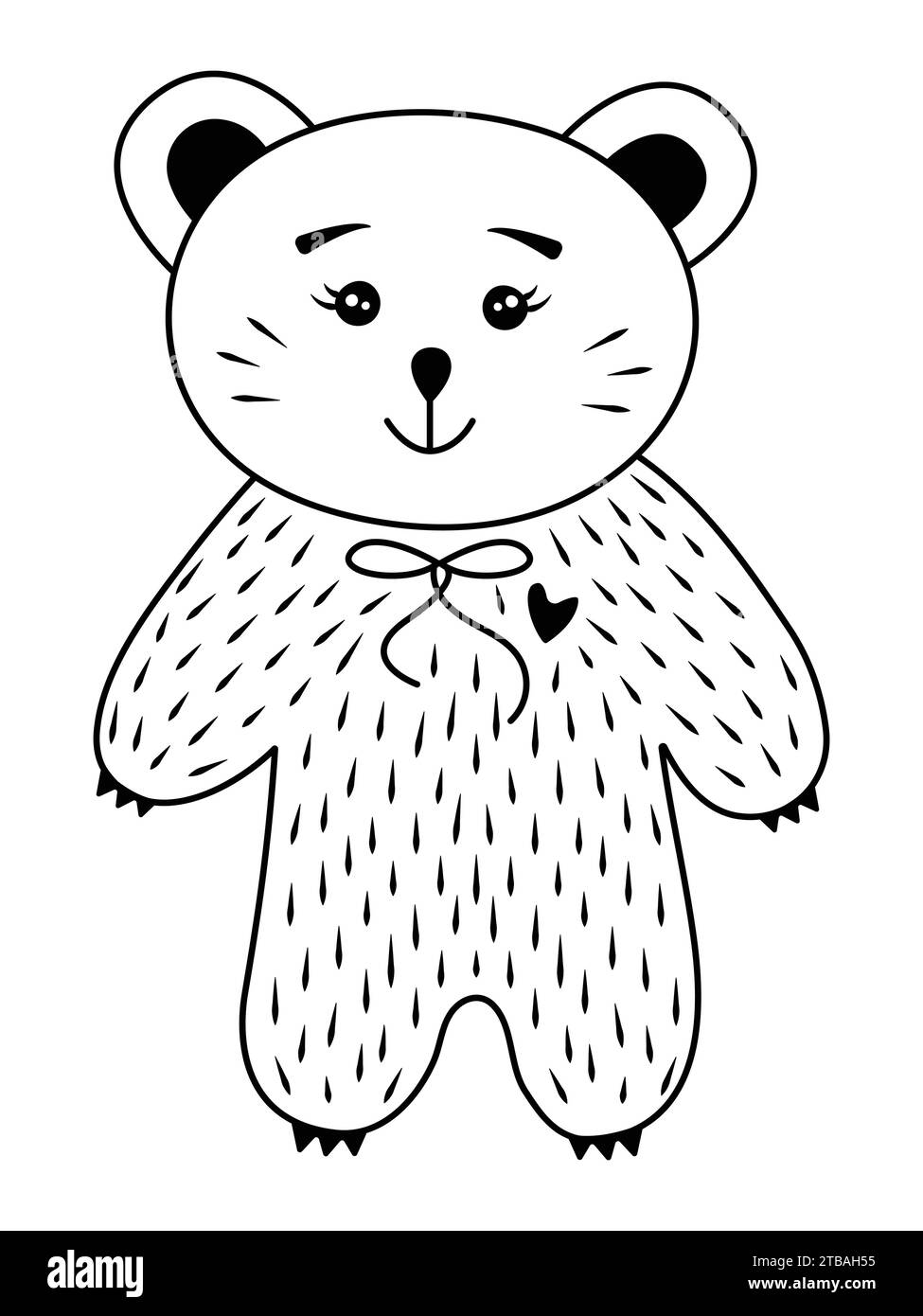Cute bear. Fluffy, plush and very positive character, vector black and ...