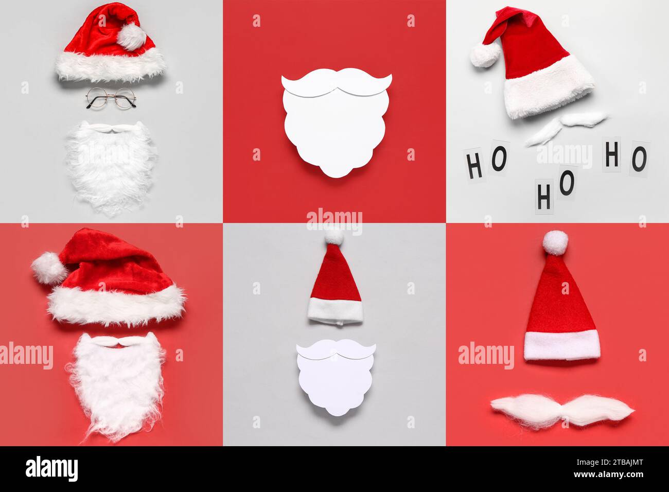 Set of creative Santa Claus beards on grey and red backgrounds Stock ...