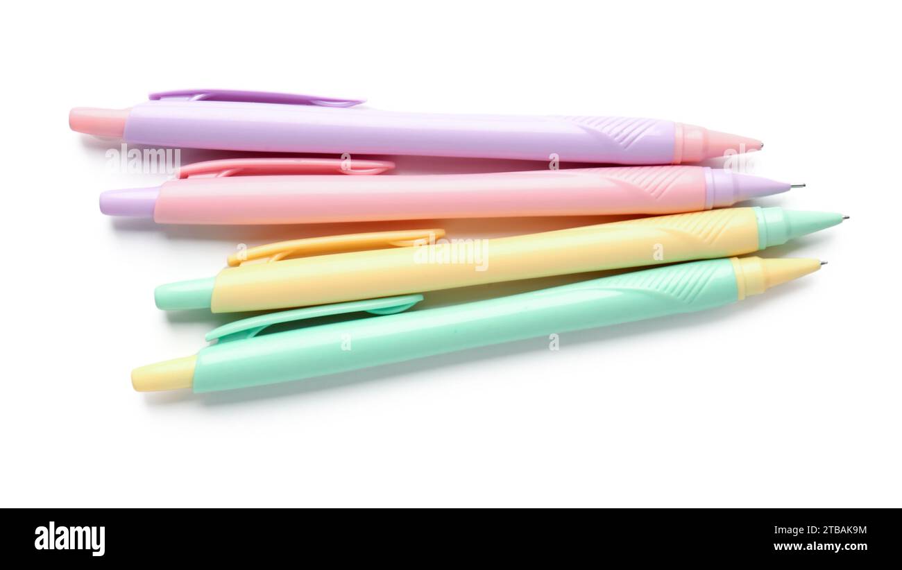 Colorful pens on white background Stock Photo - Alamy