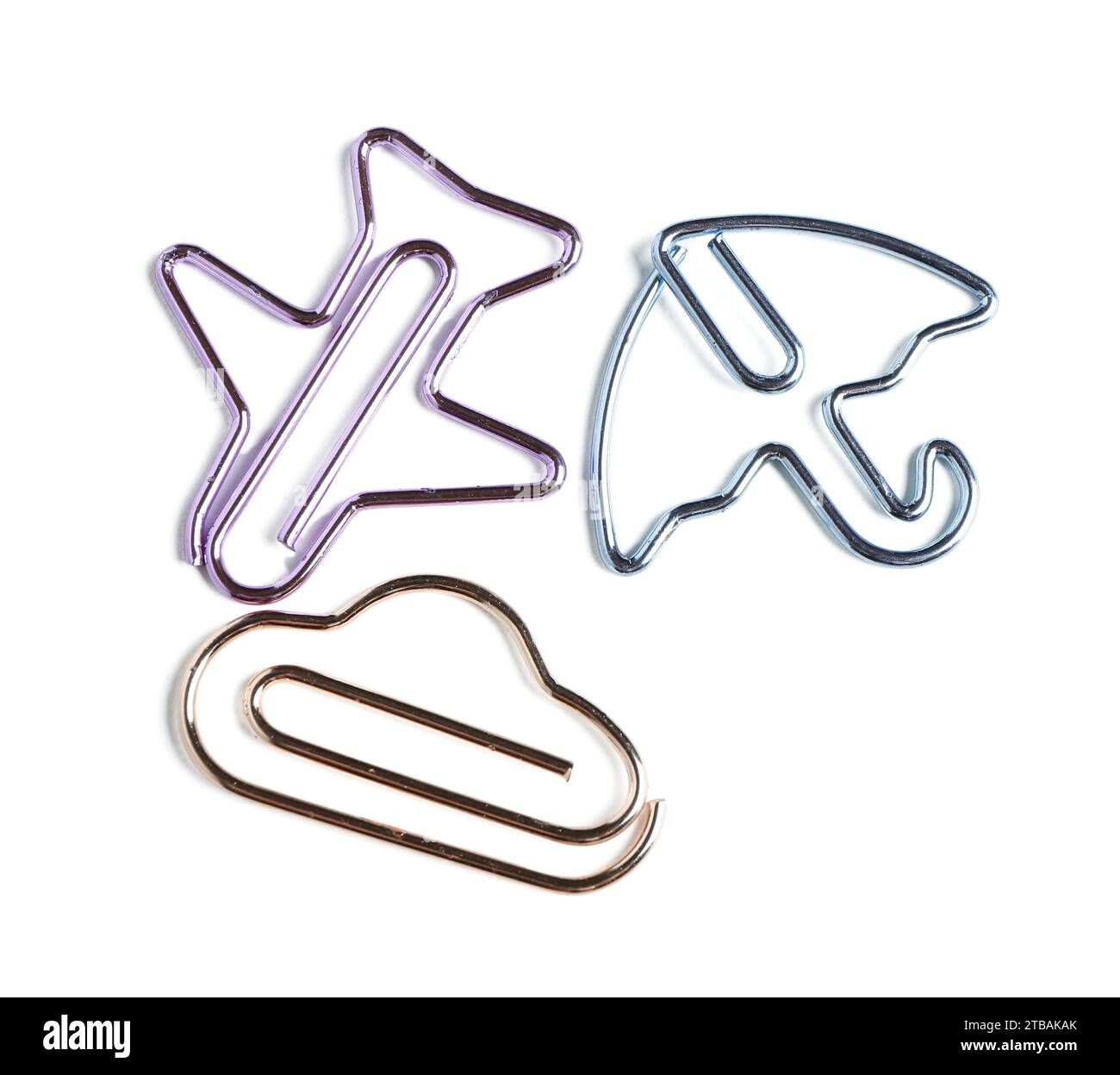 Colorful paper clips in different shapes on white background Stock ...