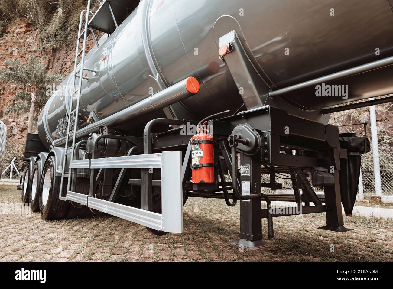 Rear axles of a Volkswagen Actros 2651 tank truck. Transport of ...
