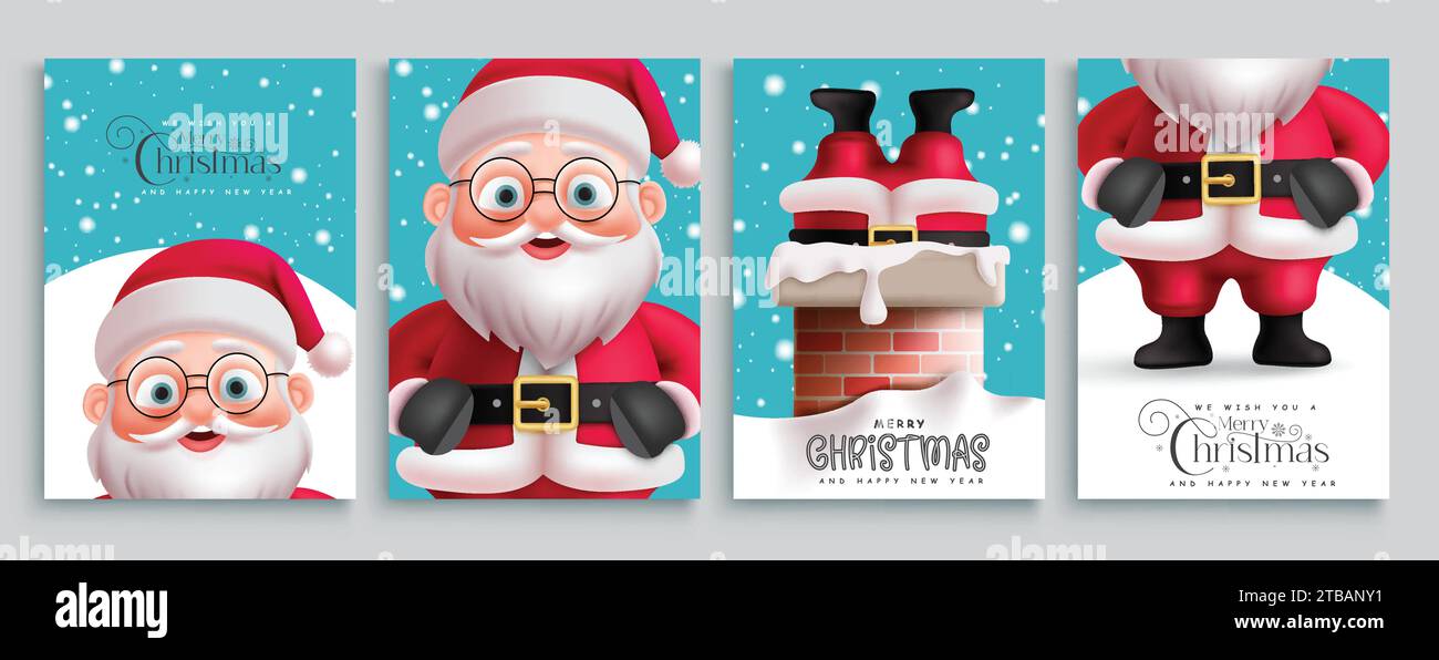 Merry christmas santa claus greeting card vector poster set. Merry ...