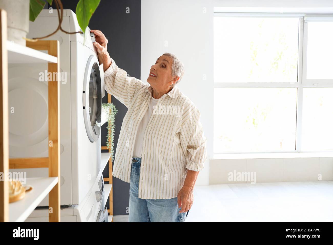 Mature woman washing machine hi-res stock photography and images - Alamy