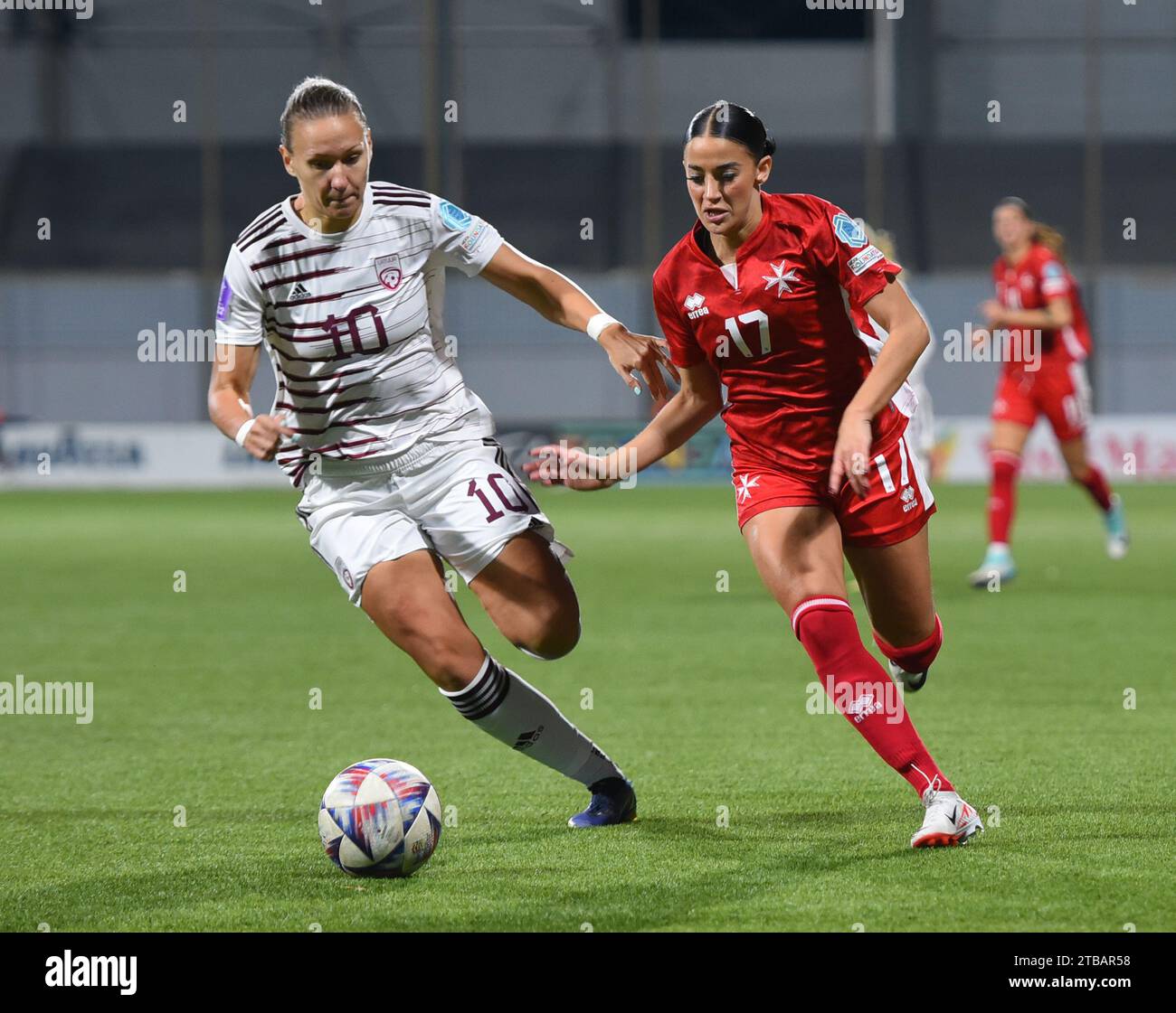 Ta'qali, Malta. 5th Dec, 2023. Brenda Borg (R) of Malta vies with ...
