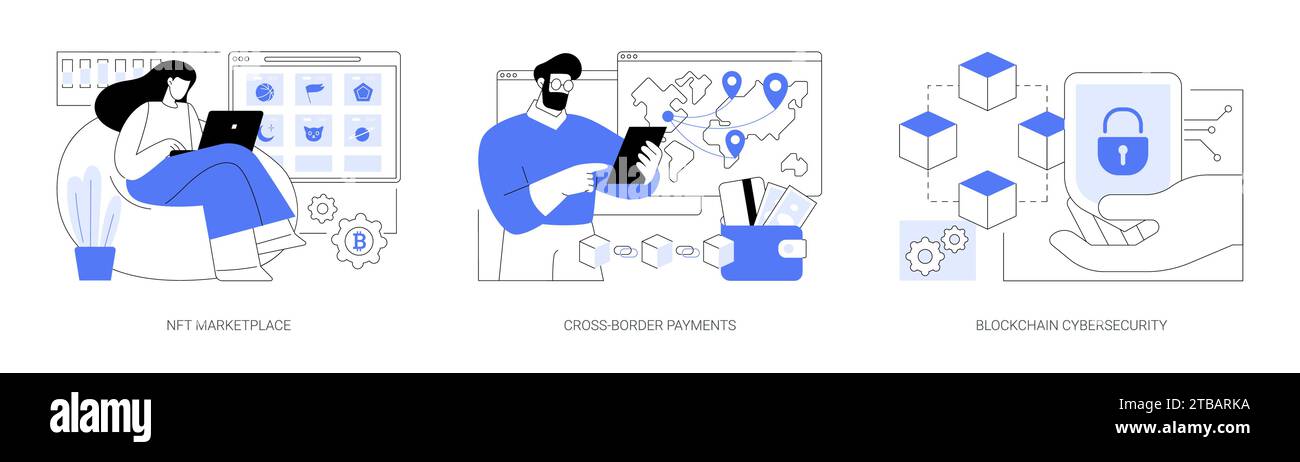 Blockchain technology use isolated cartoon vector illustrations se ...