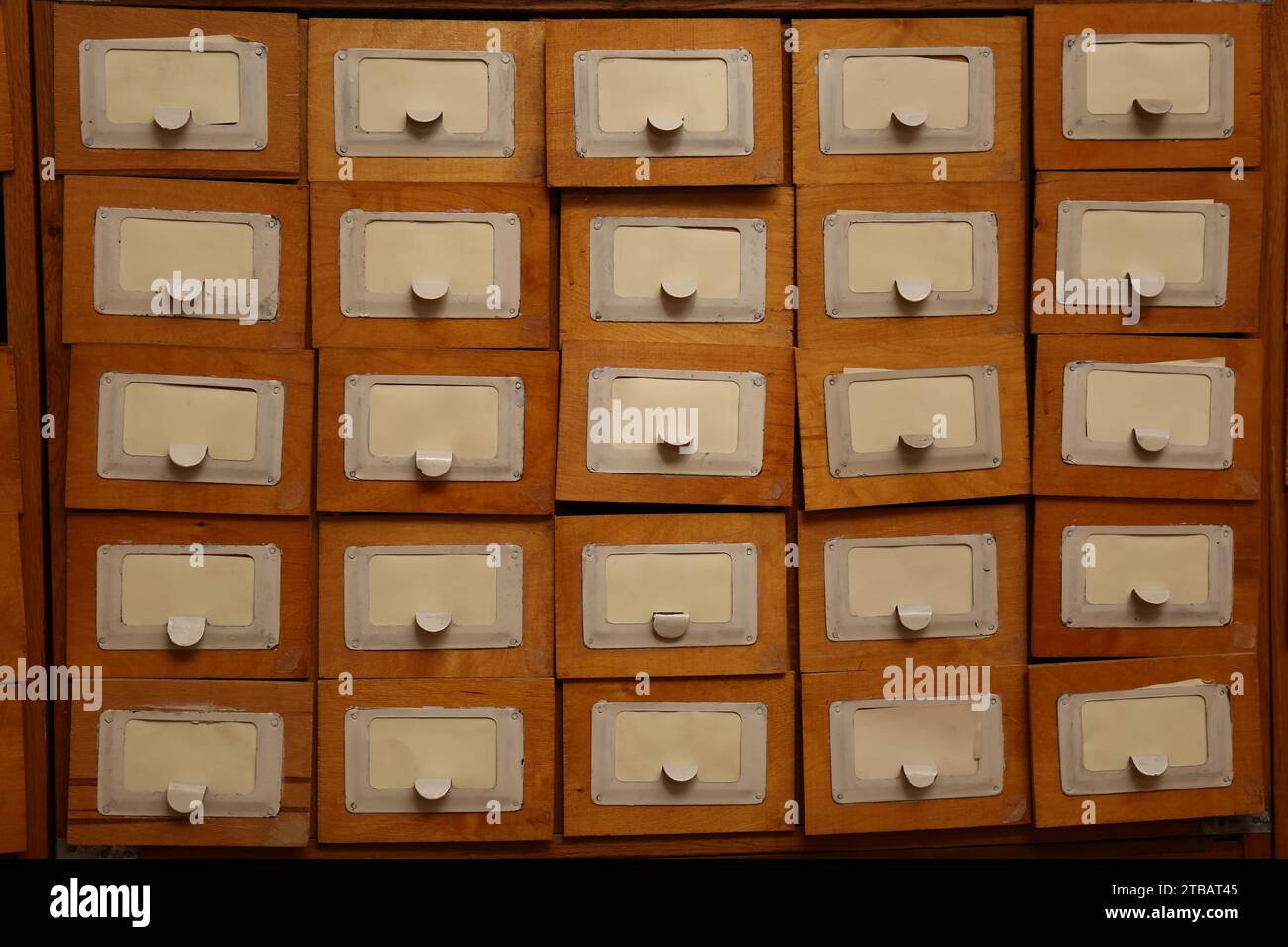Library card catalog drawers as background, closeup Stock Photo - Alamy