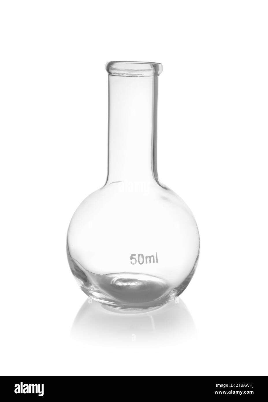 One empty laboratory flask isolated on white Stock Photo - Alamy