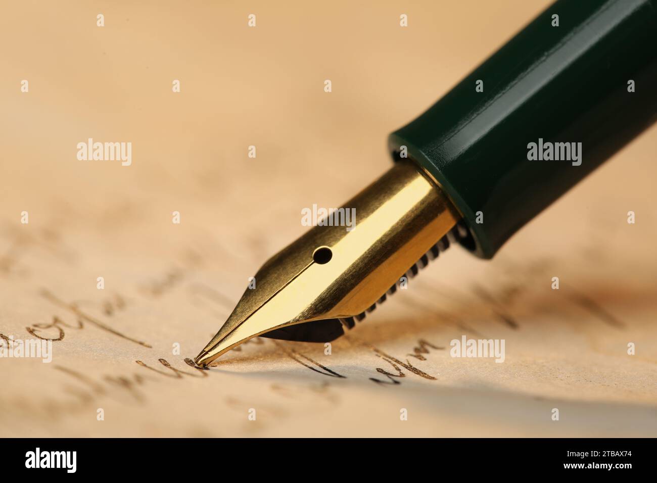 Writing letter with beautiful fountain pen, closeup Stock Photo - Alamy