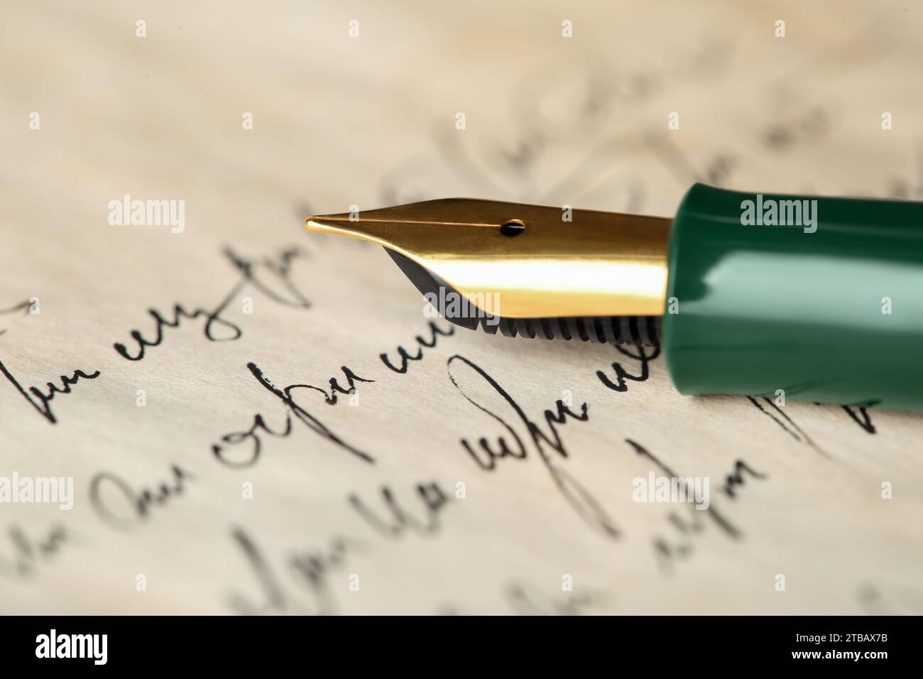 One fountain pen on handwritten letter, closeup Stock Photo - Alamy