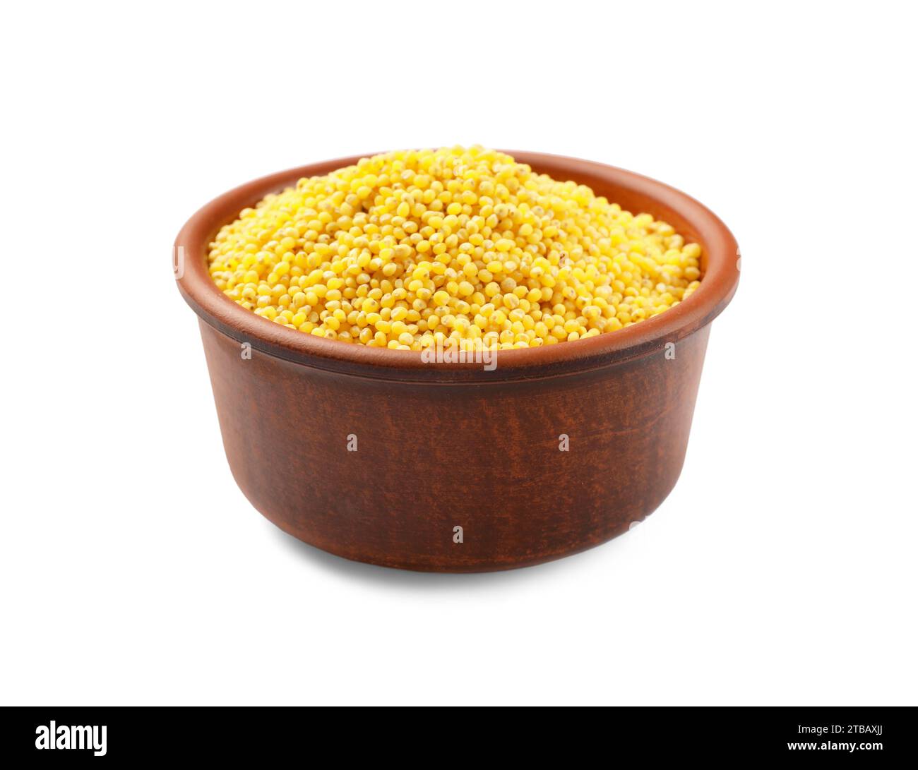 Dry millet seeds in bowl isolated on white Stock Photo - Alamy