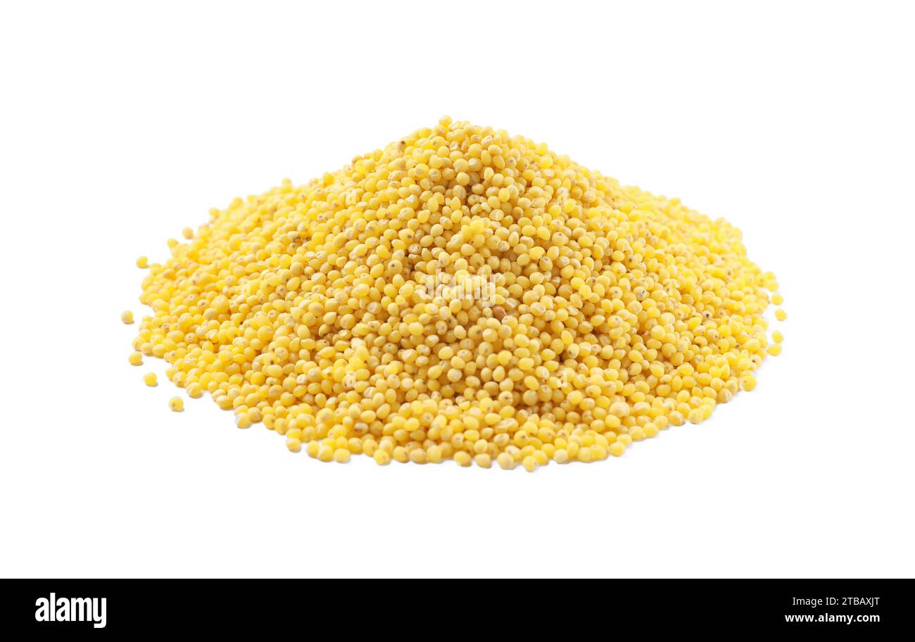 Pile of dry millet seeds isolated on white Stock Photo - Alamy