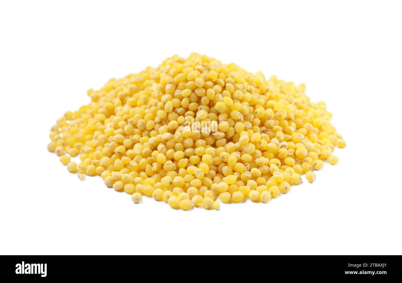Pile of dry millet seeds isolated on white Stock Photo - Alamy