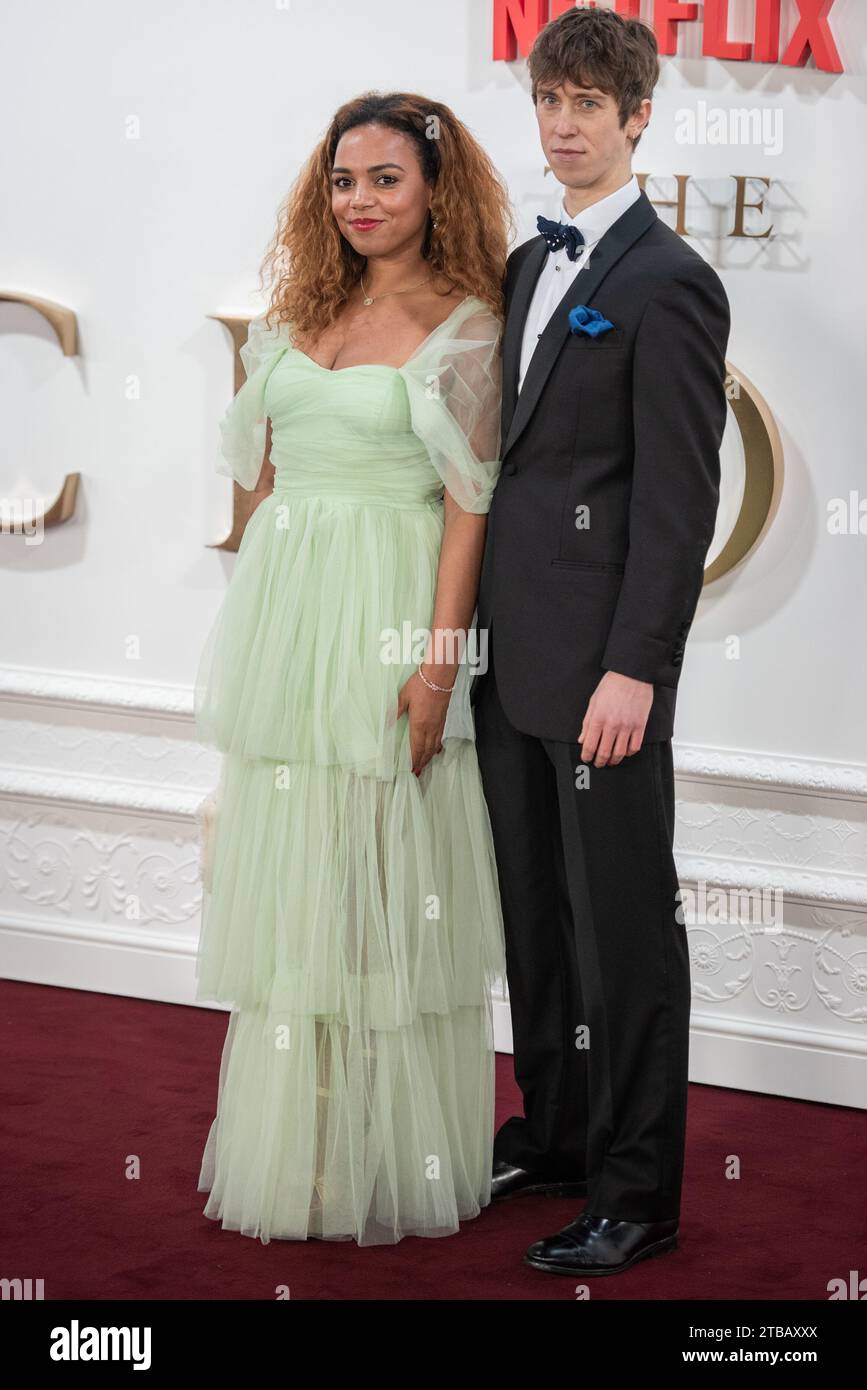 London, UK. 05th Dec, 2023. Angus Imrie and a guest attend "The Crown ...