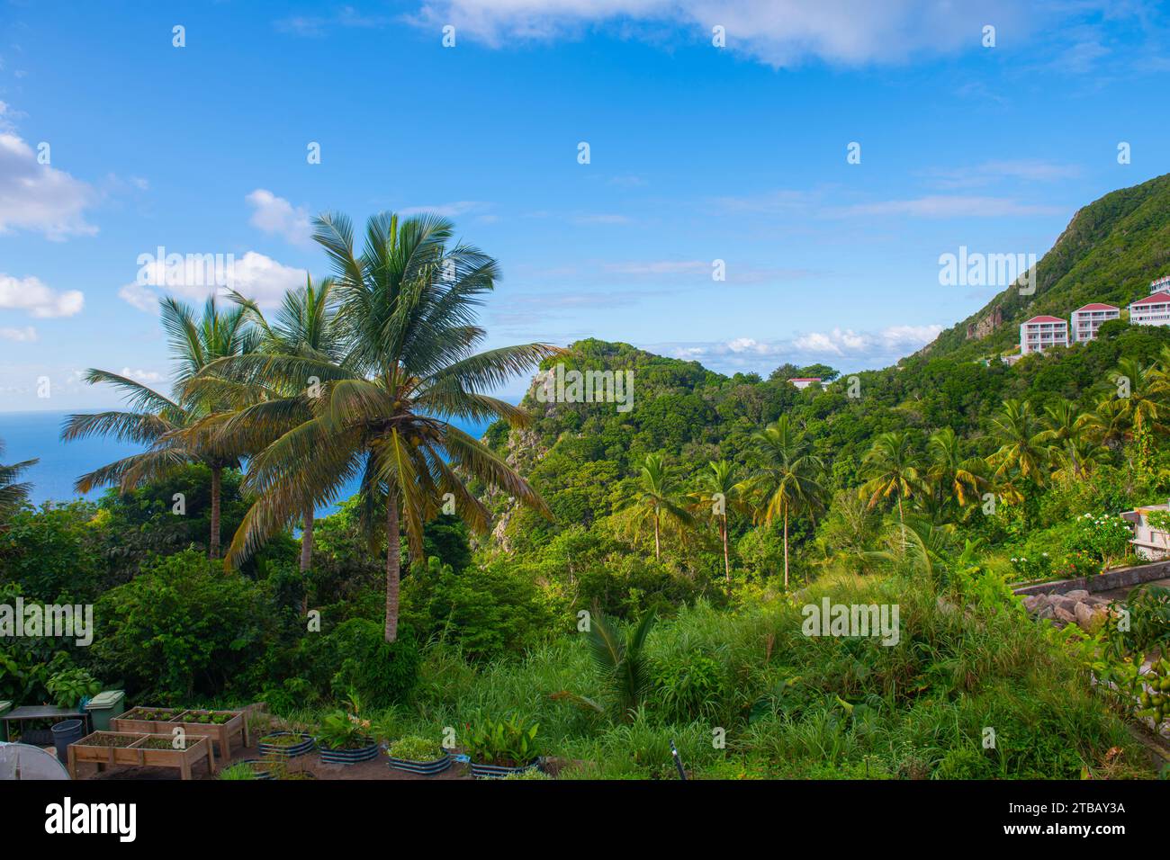 Saba ocean view landscape and Mount Scenery from historic town center ...