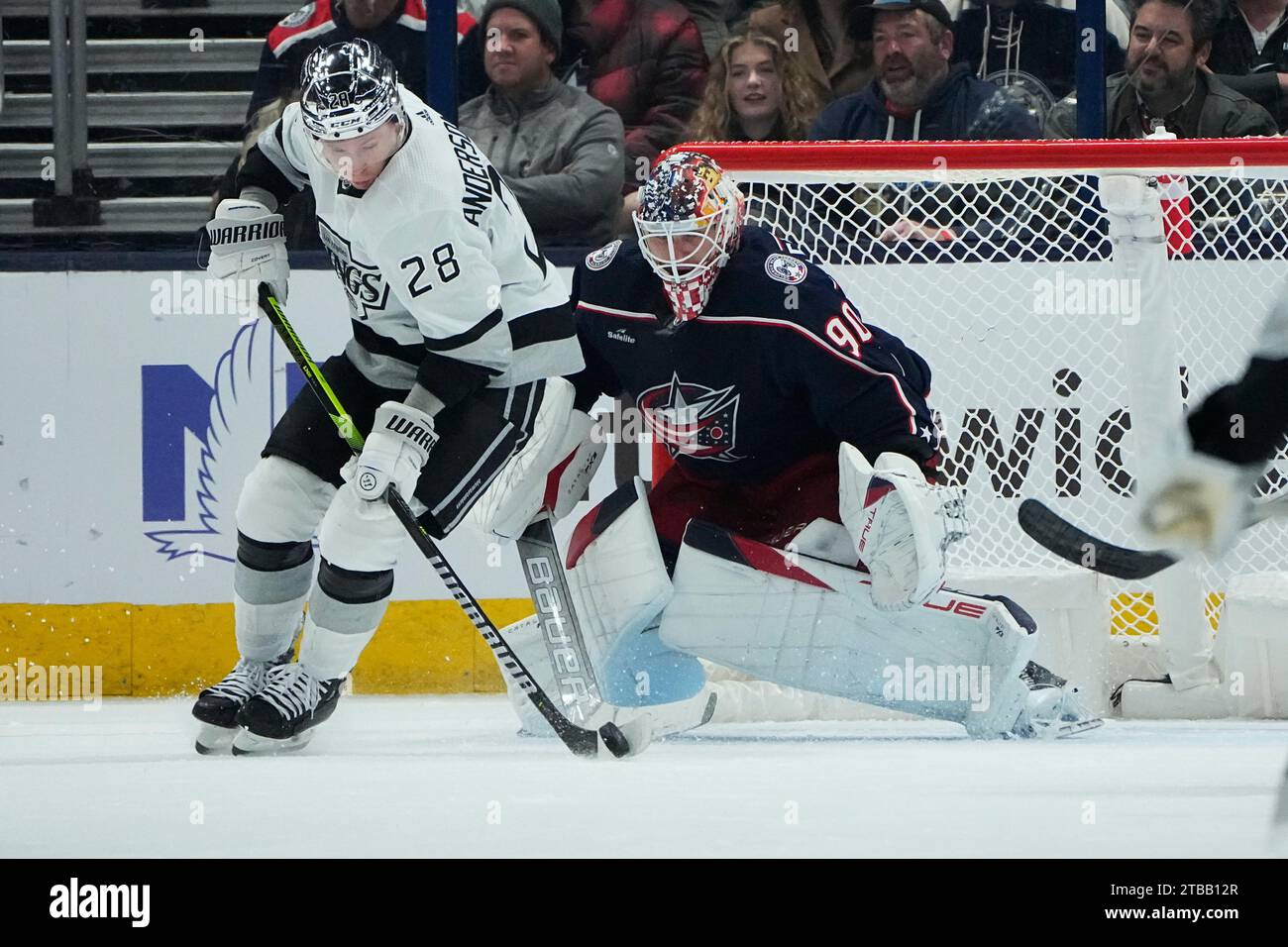Los Angeles Kings' Jaret Anderson-Dolan (28) skates in on Columbus Blue ...