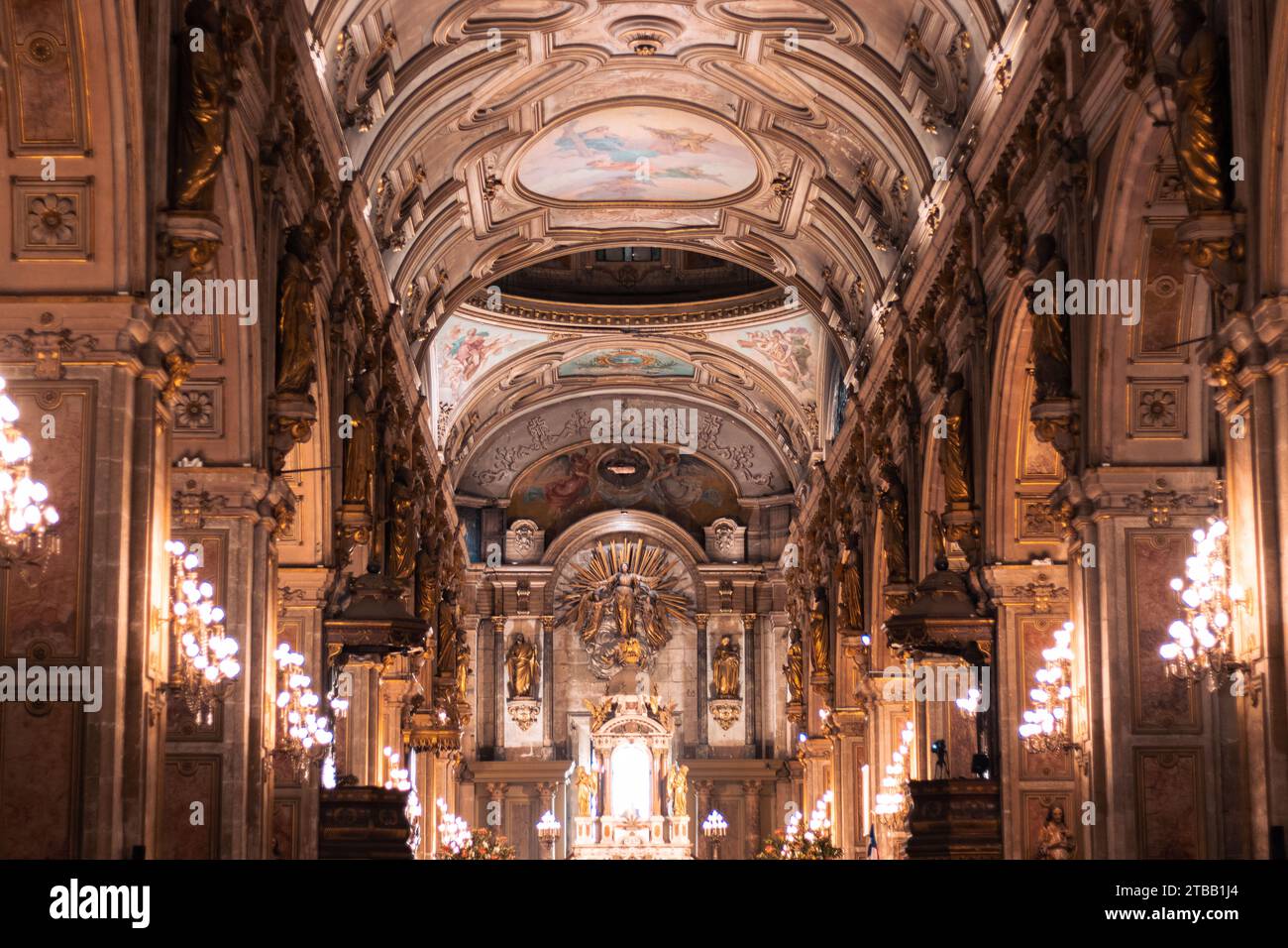 view of ancient cathedral church with its lights, altar, architecture ...