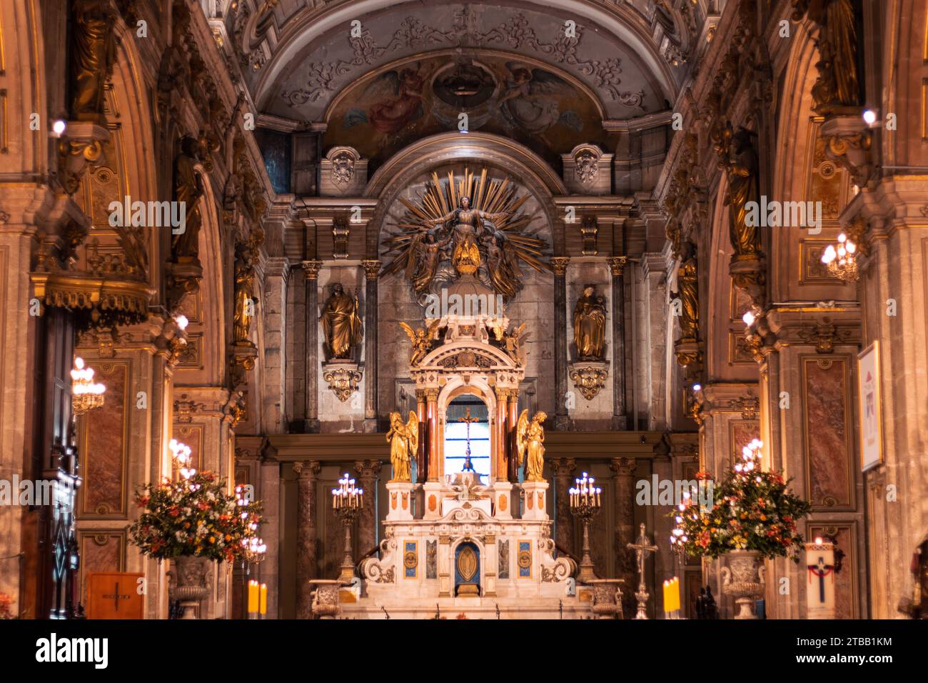 view of ancient cathedral church with its lights, altar, architecture ...