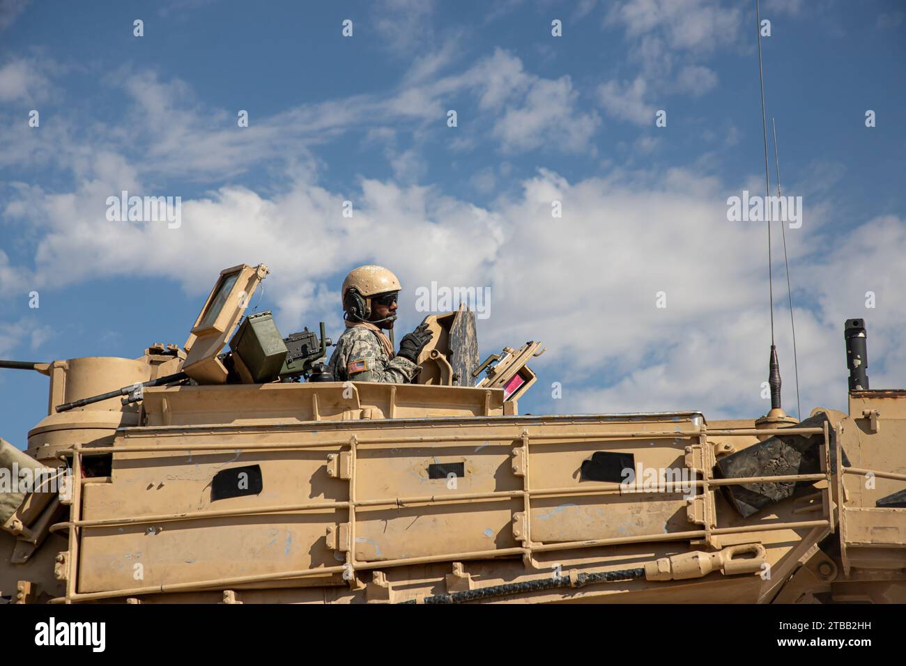 A U.S. Army M1A2 SEPv2 Abrams commander assigned to Alpha Company, 1st ...