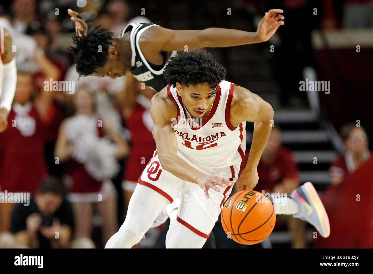 Oklahoma guard Milos Uzan (12) leads a fast break in front of ...