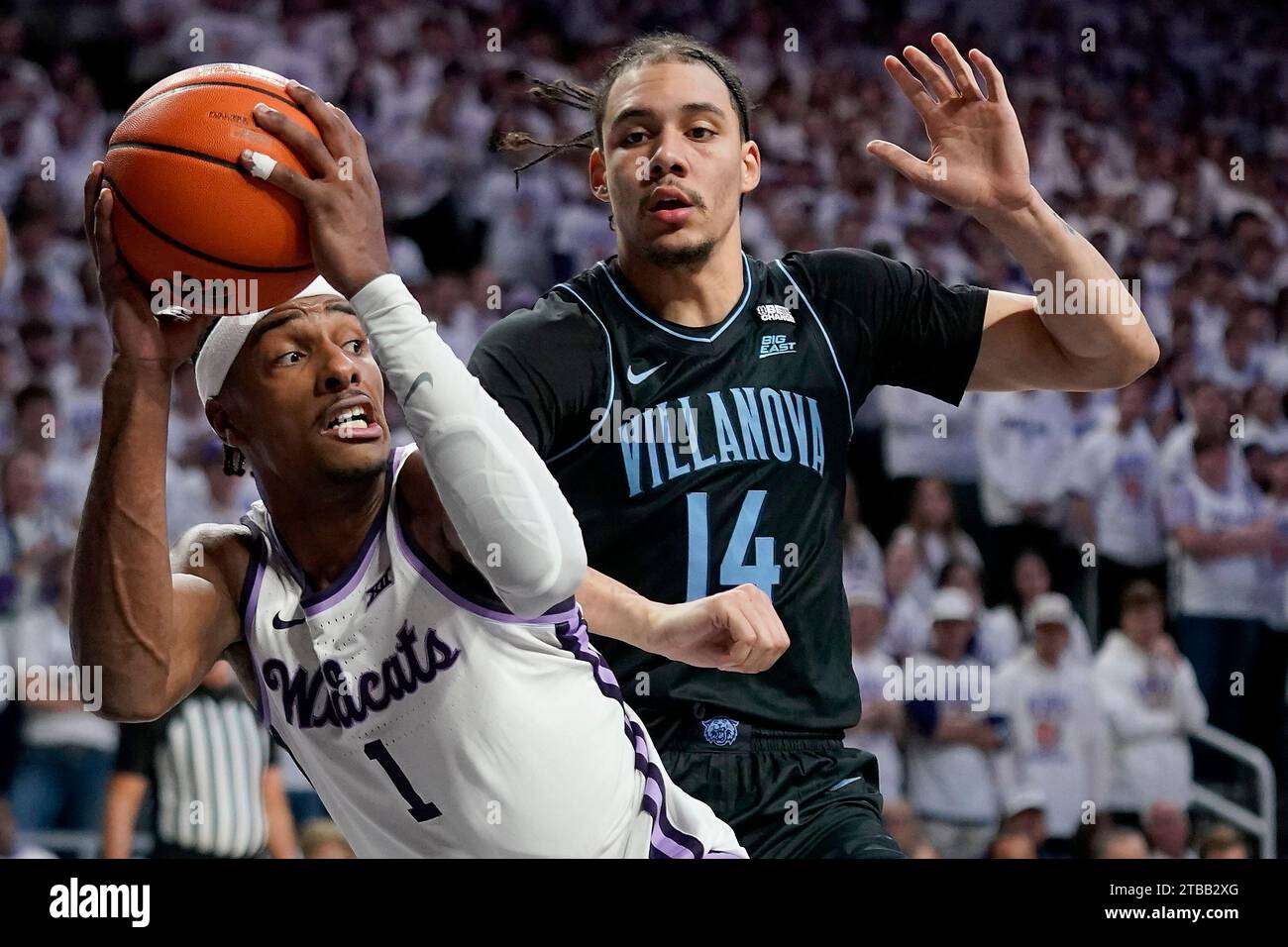 Kansas State forward David N'Guessan (1) looks to pass around Villanova ...