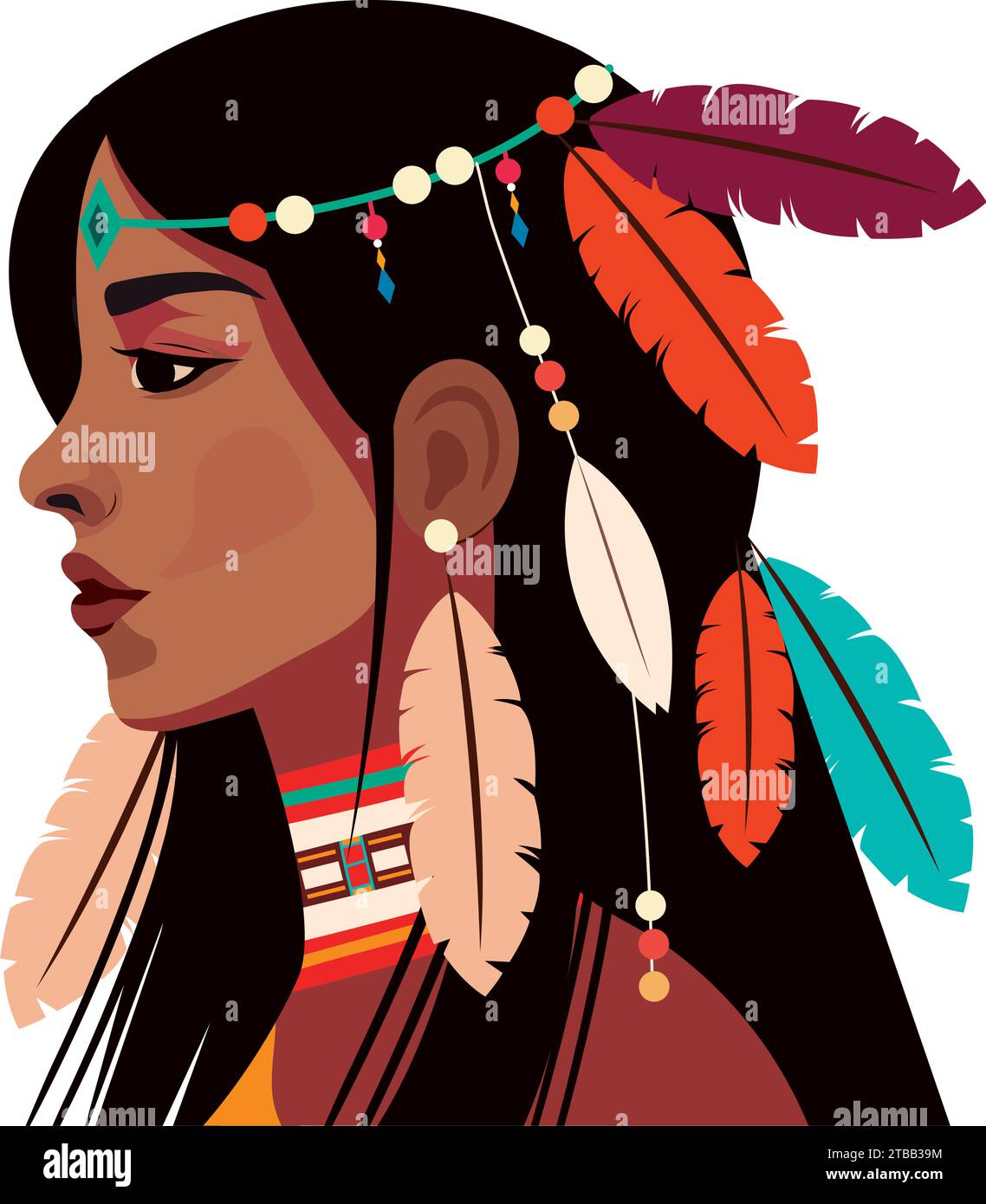 native american girl with feathers in head Stock Vector Image & Art - Alamy