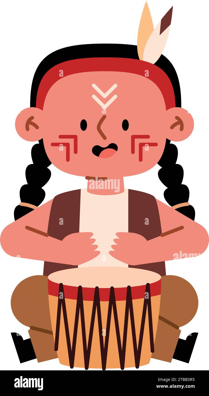 native american indian girl with drum vector isolated Stock Vector ...
