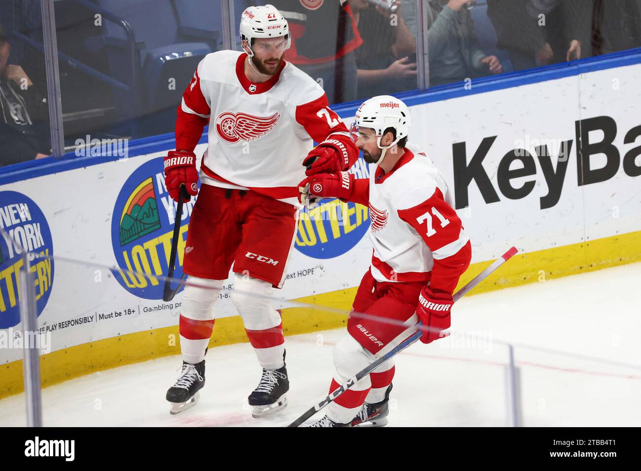 Detroit Red Wings center Dylan Larkin (71) celebrates his second goal ...