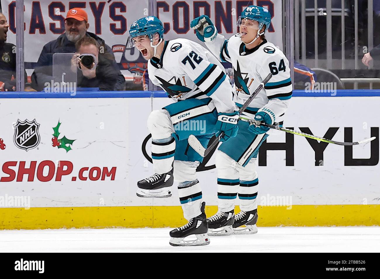 San Jose Sharks left wing William Eklund (72) celebrates his overtime ...