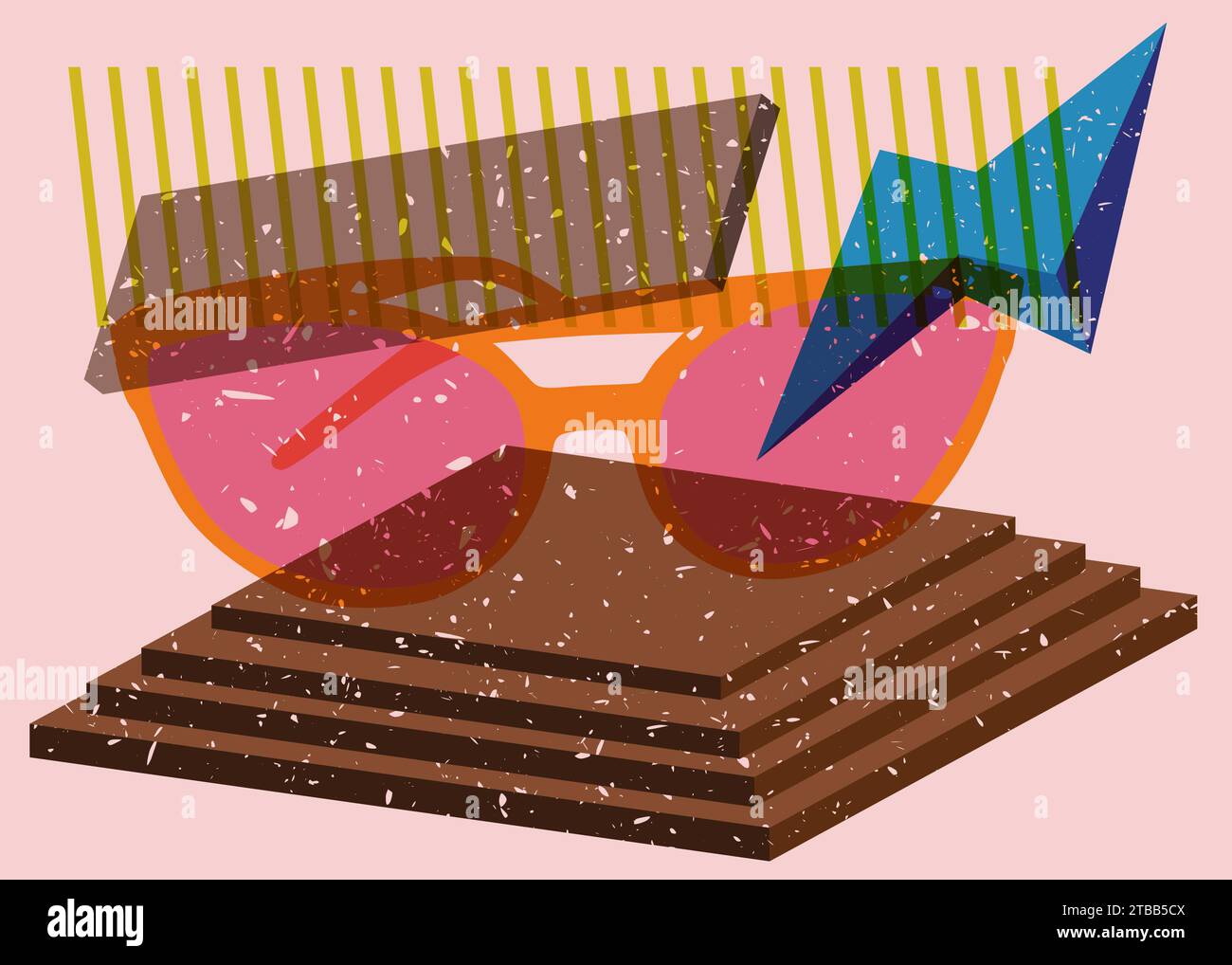 Risograph Eyeglasses and geometric shapes. Eyewear object in trendy ...