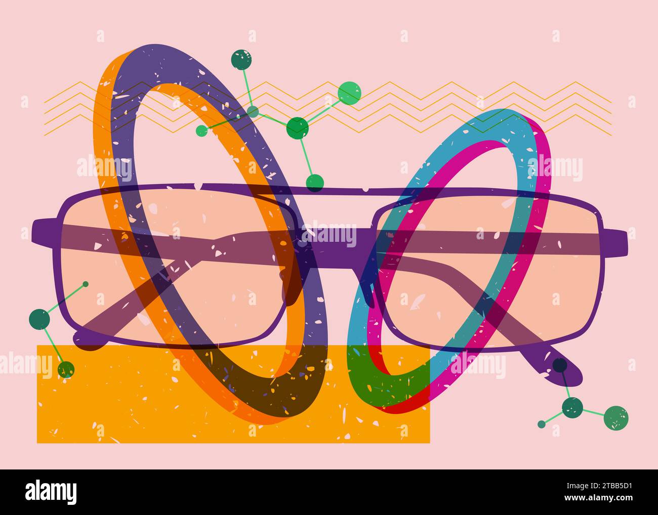 Risograph Eyeglasses and geometric shapes. Eyewear object in trendy ...