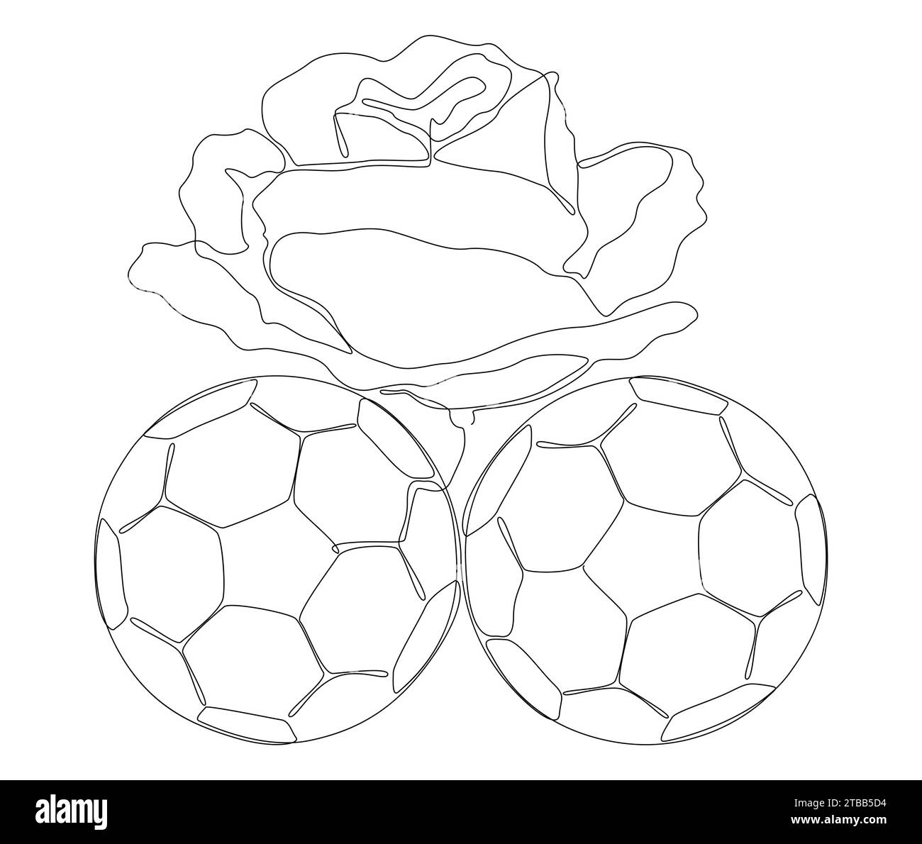 One continuous line of football ball with rose flowers. Thin Line ...