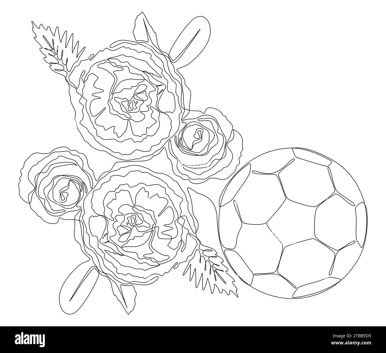 One continuous line of football ball with rose flowers. Thin Line ...
