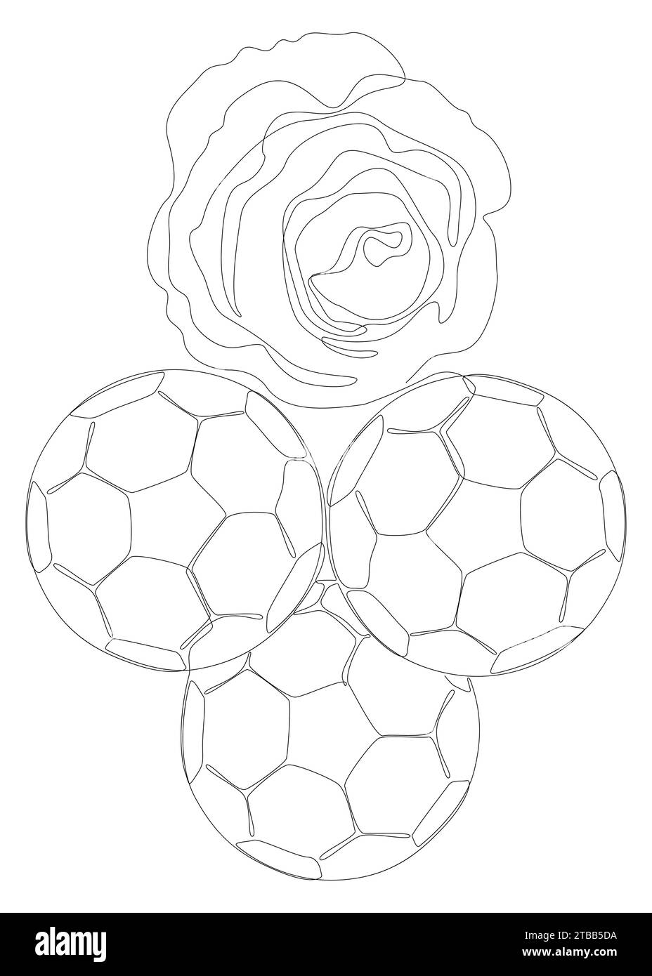 One continuous line of football ball with rose flowers. Thin Line ...