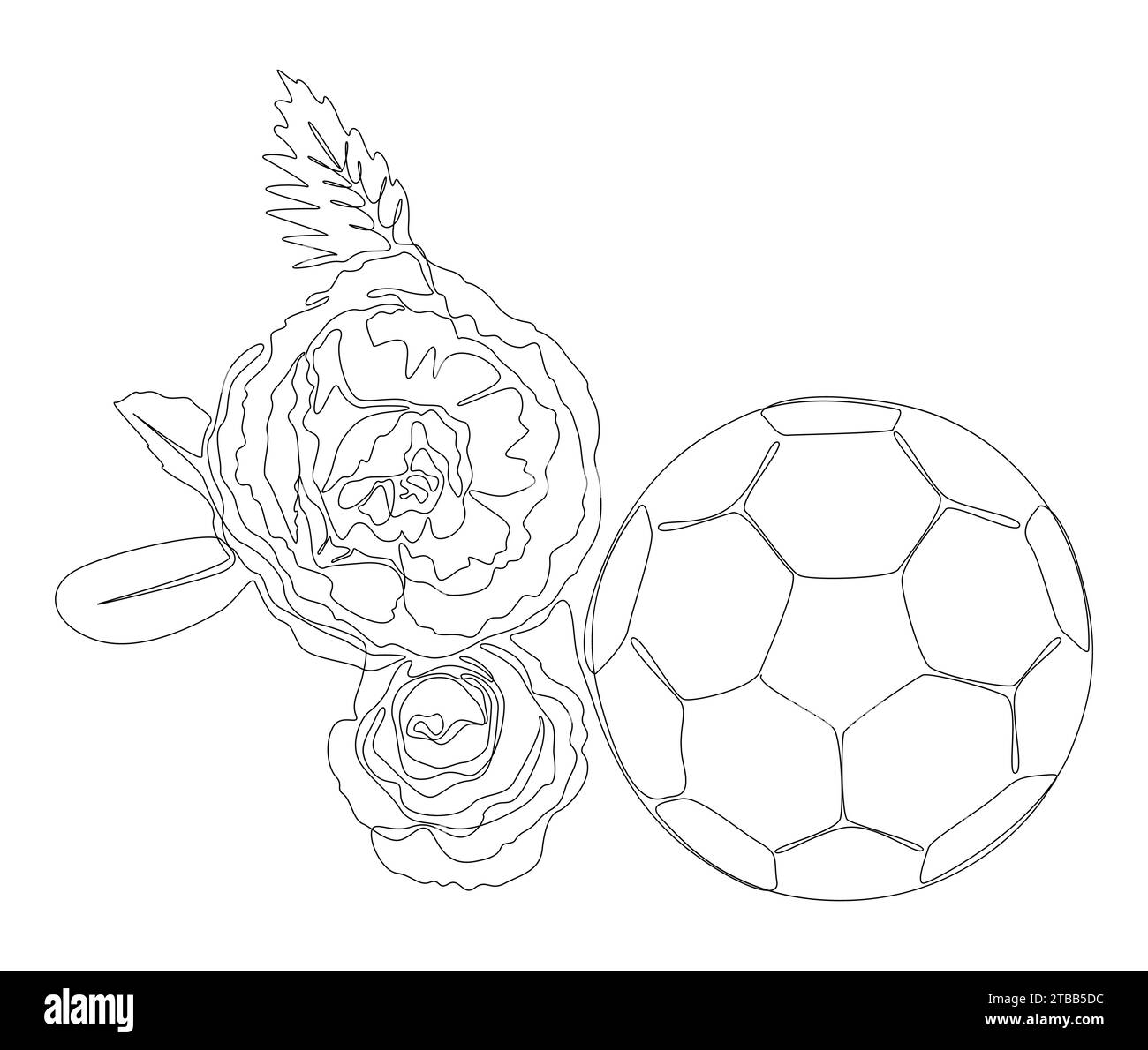 One continuous line of football ball with rose flowers. Thin Line ...