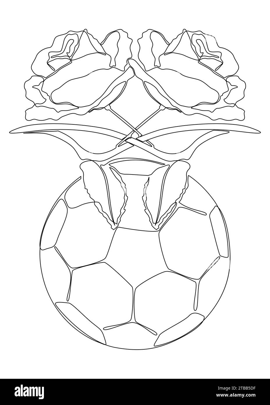 One continuous line of football ball with rose flowers. Thin Line ...