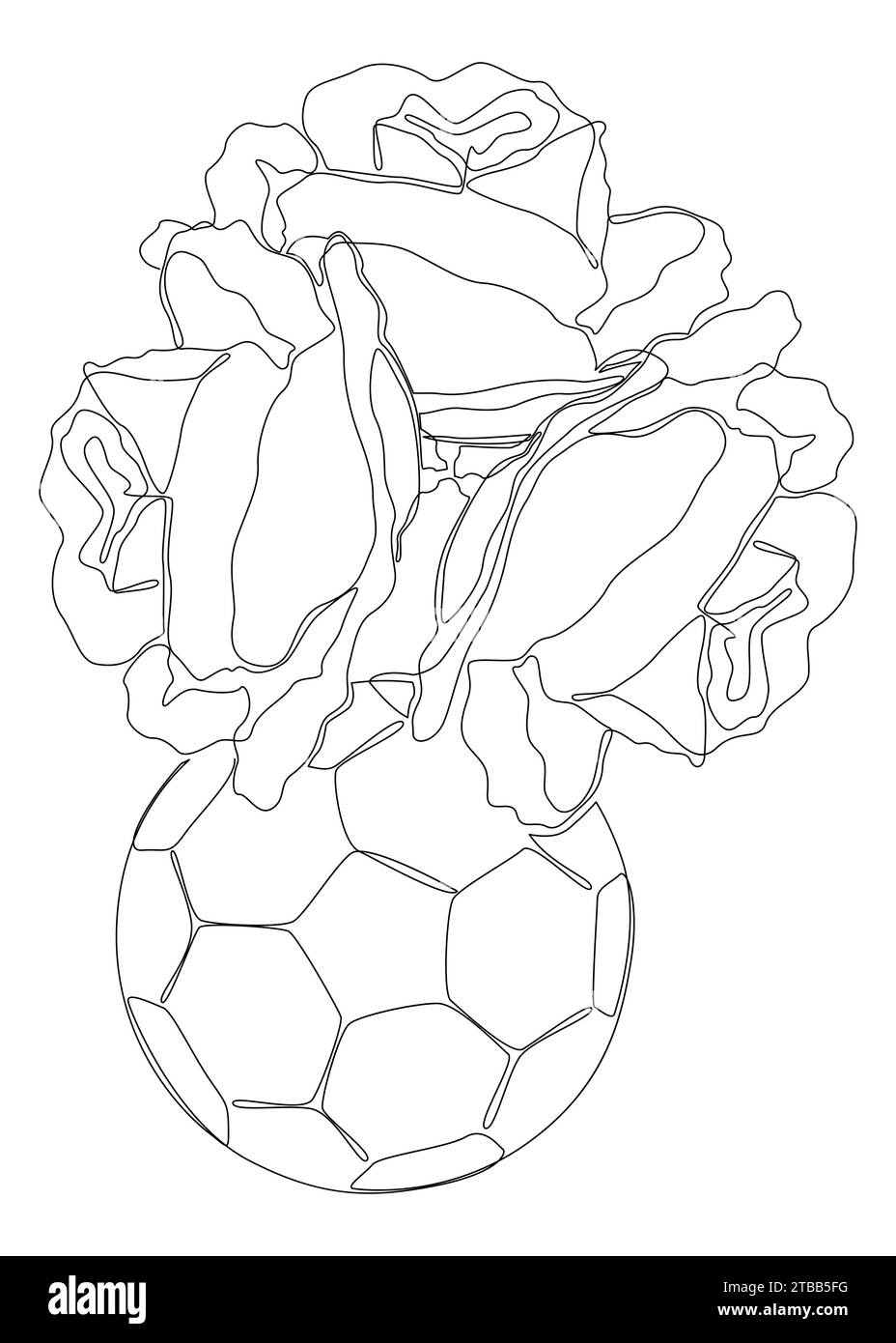 One continuous line of football ball with rose flowers. Thin Line ...