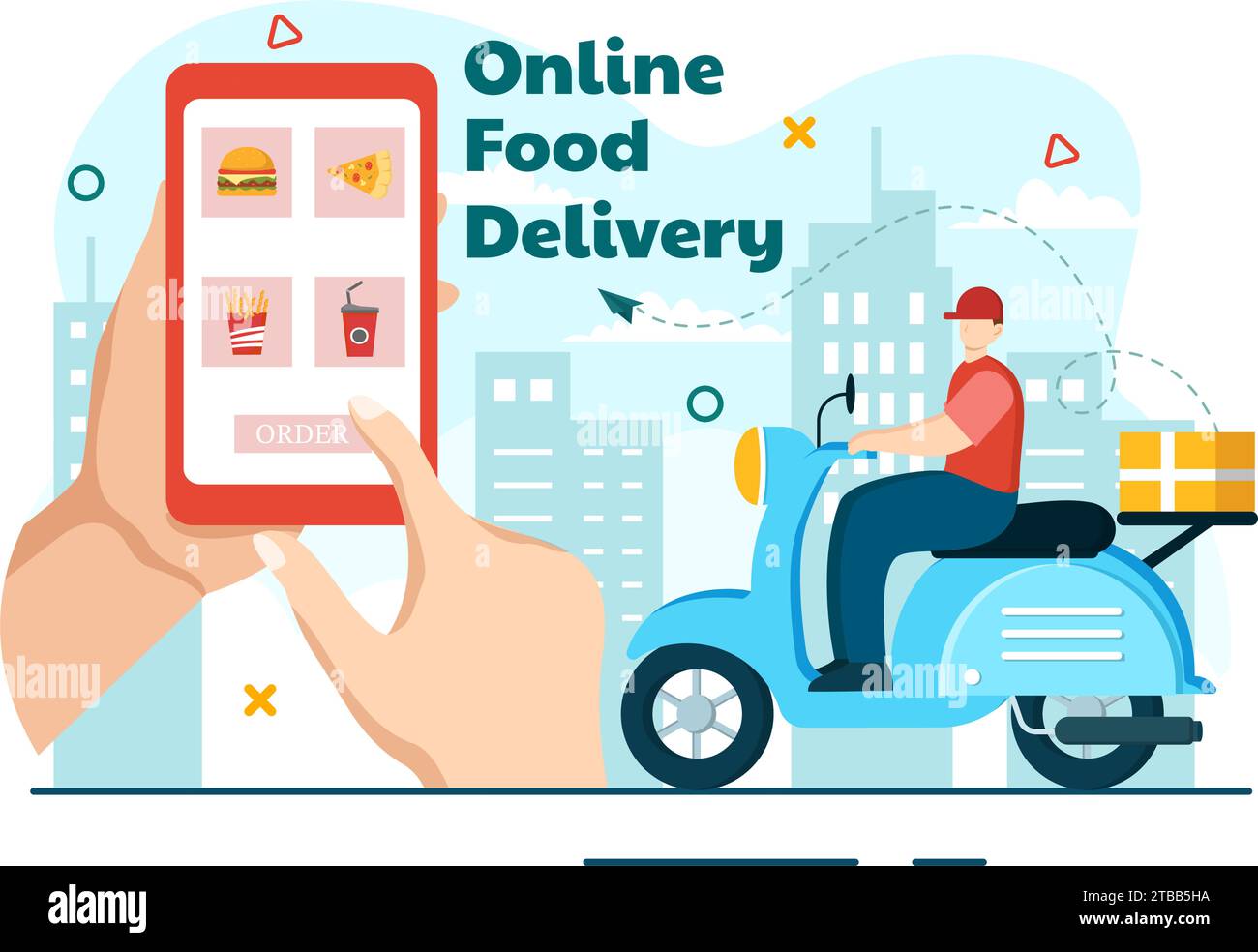 Online Food Delivery Vector Illustration with Order Food on the Phone ...