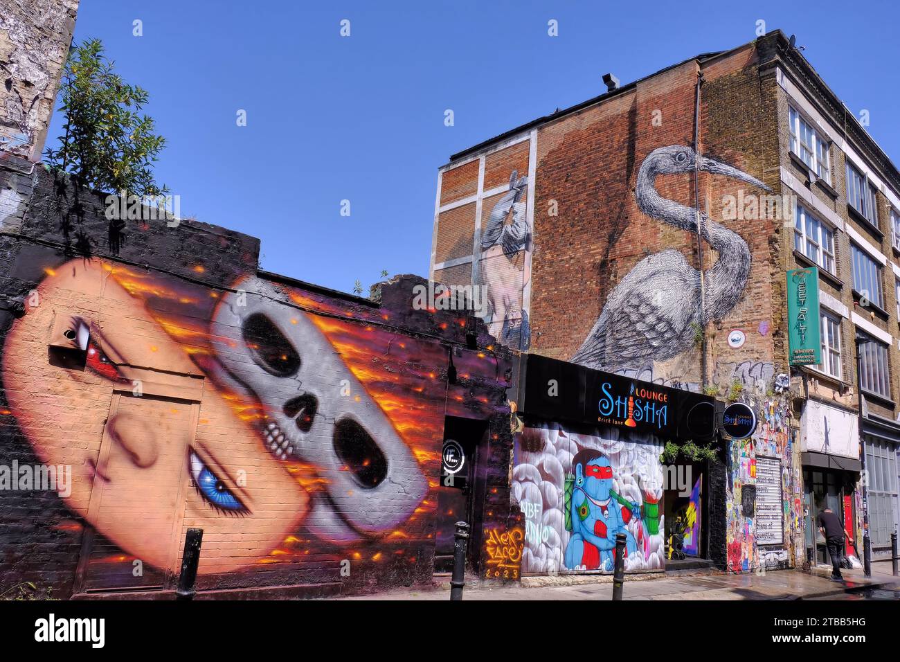 Colourful street art and graffiti in Hanbury Street at Brick Lane in ...
