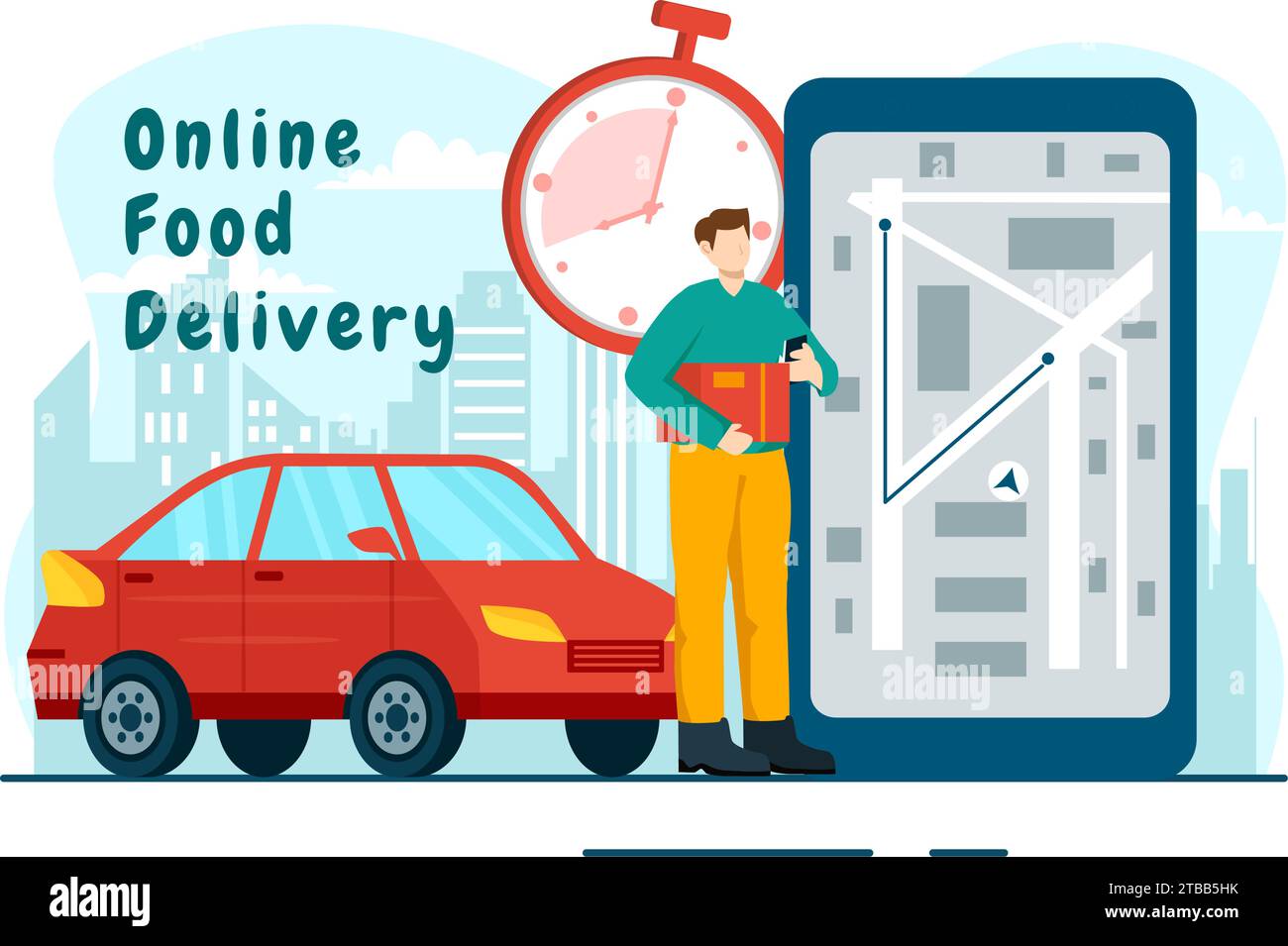 Online Food Delivery Vector Illustration with Order Food on the Phone ...