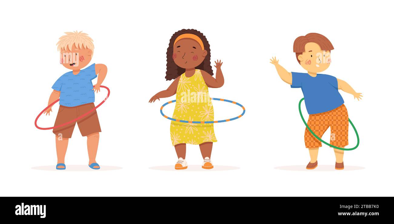 Cute children spinning a hula hoop. Multiculturalism and diversity ...