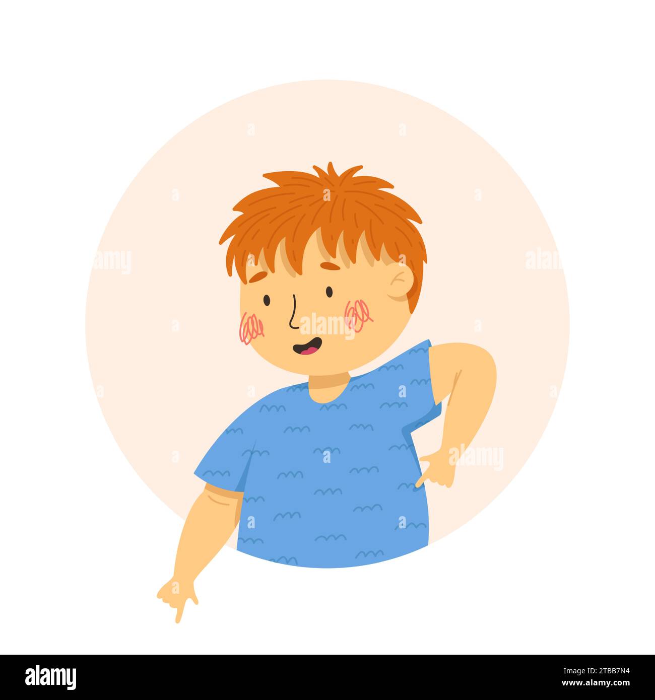 Happy little boy pointing fingers down. Vector cartoon illustration ...