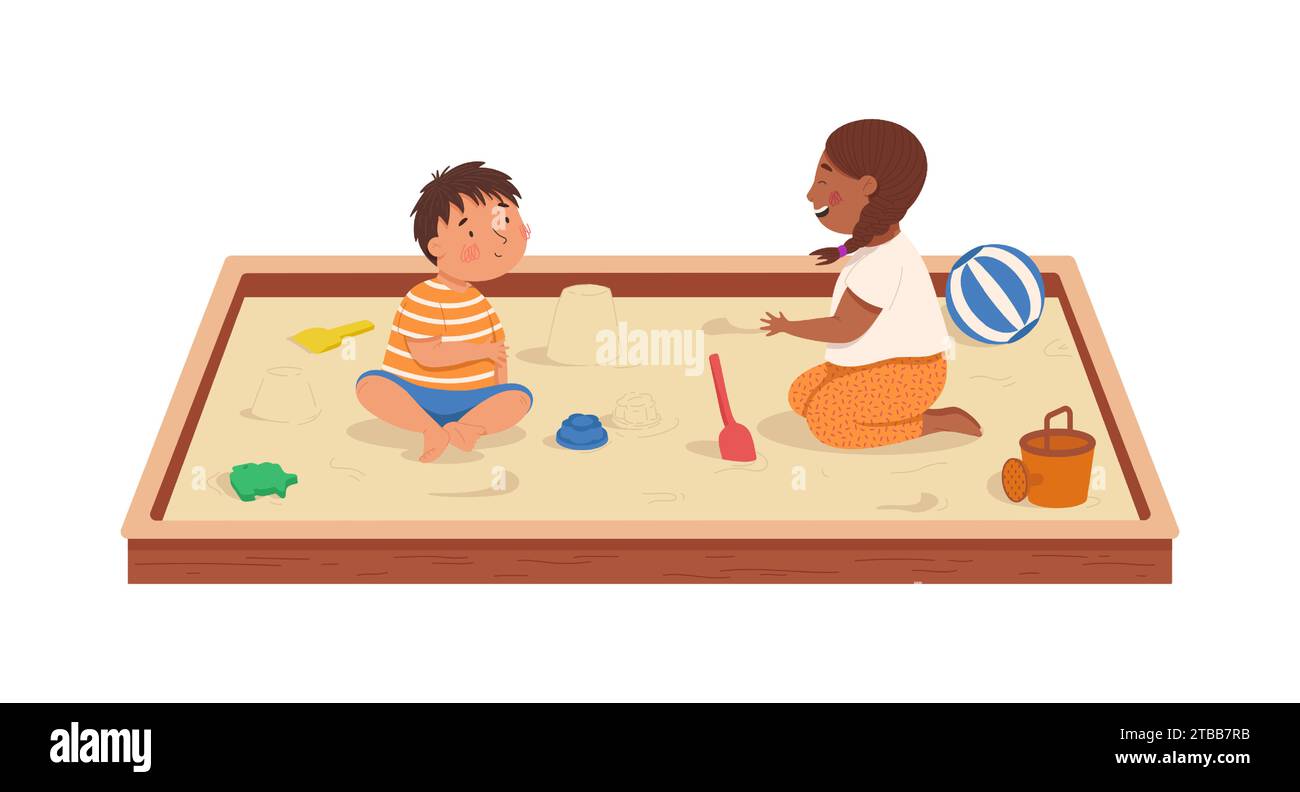 Children playing in the sandbox. Multiculturalism and diversity. Vector ...